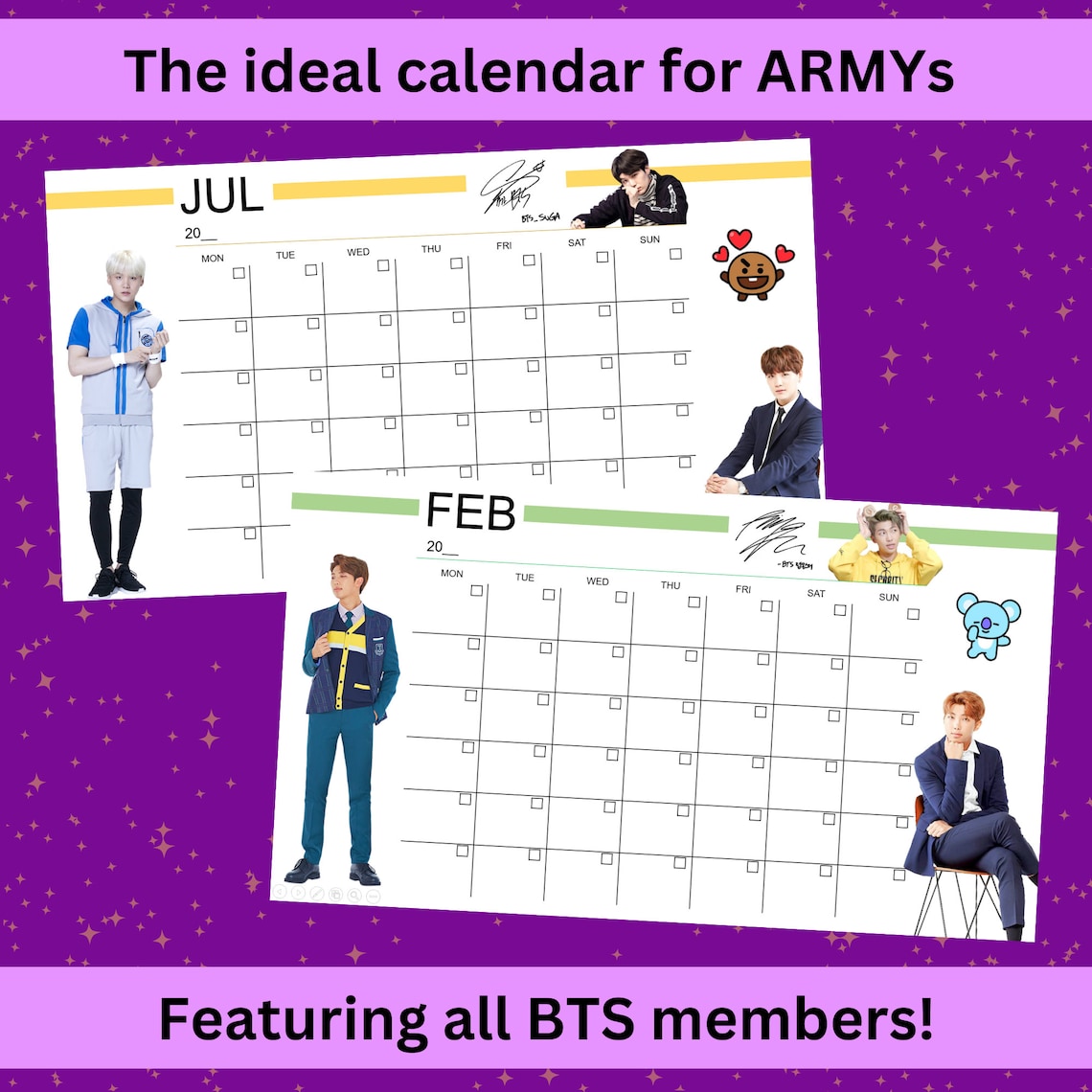 Printable BTS Blank Calendar | Landscape A4 (monday - Start) - Etsy