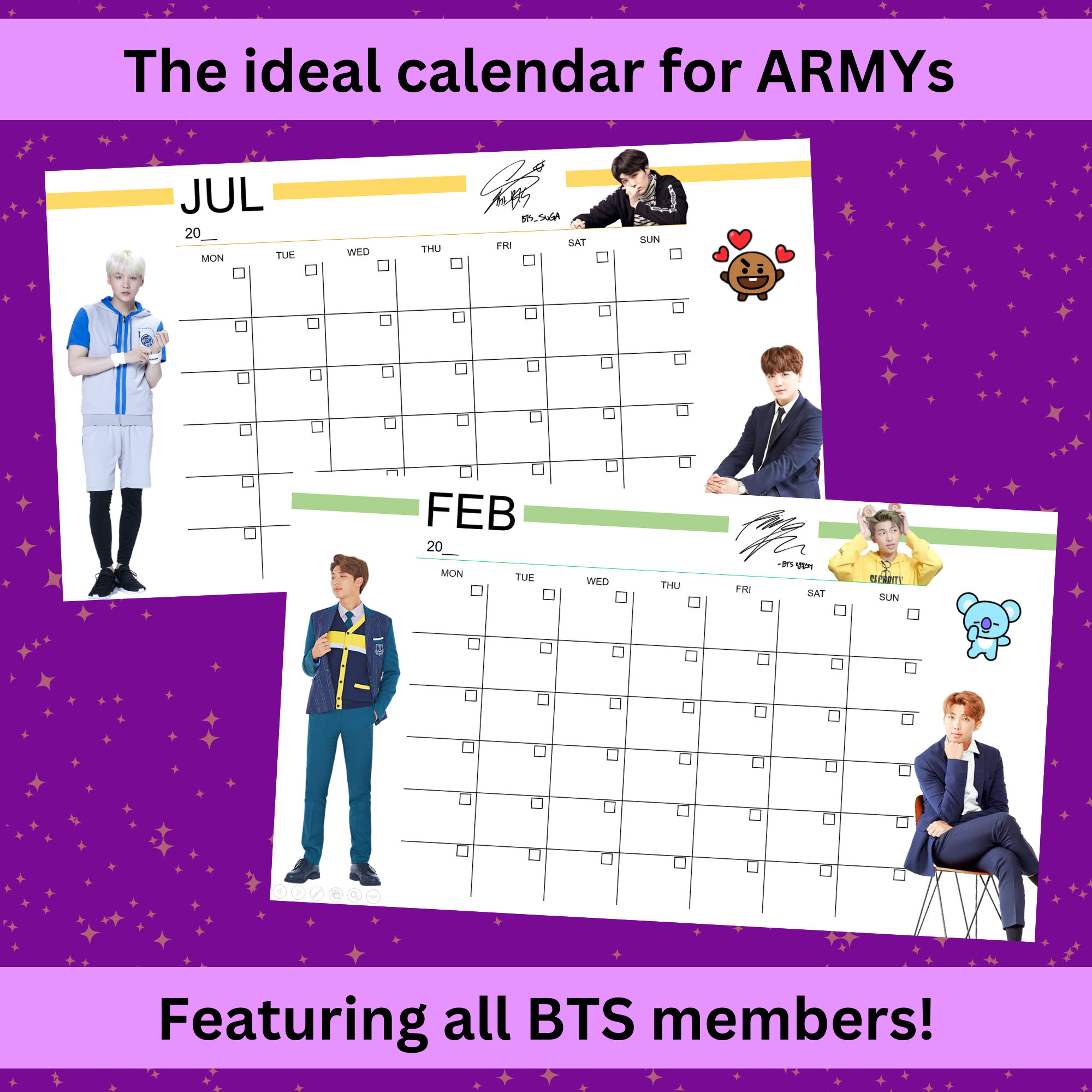 Printable BTS Blank Calendar | Landscape A4 (monday - Start) - Etsy