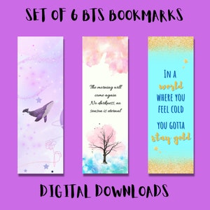 Printable BTS Inspired Bookmarks, Set of 6, Digital Bookmarks to ...
