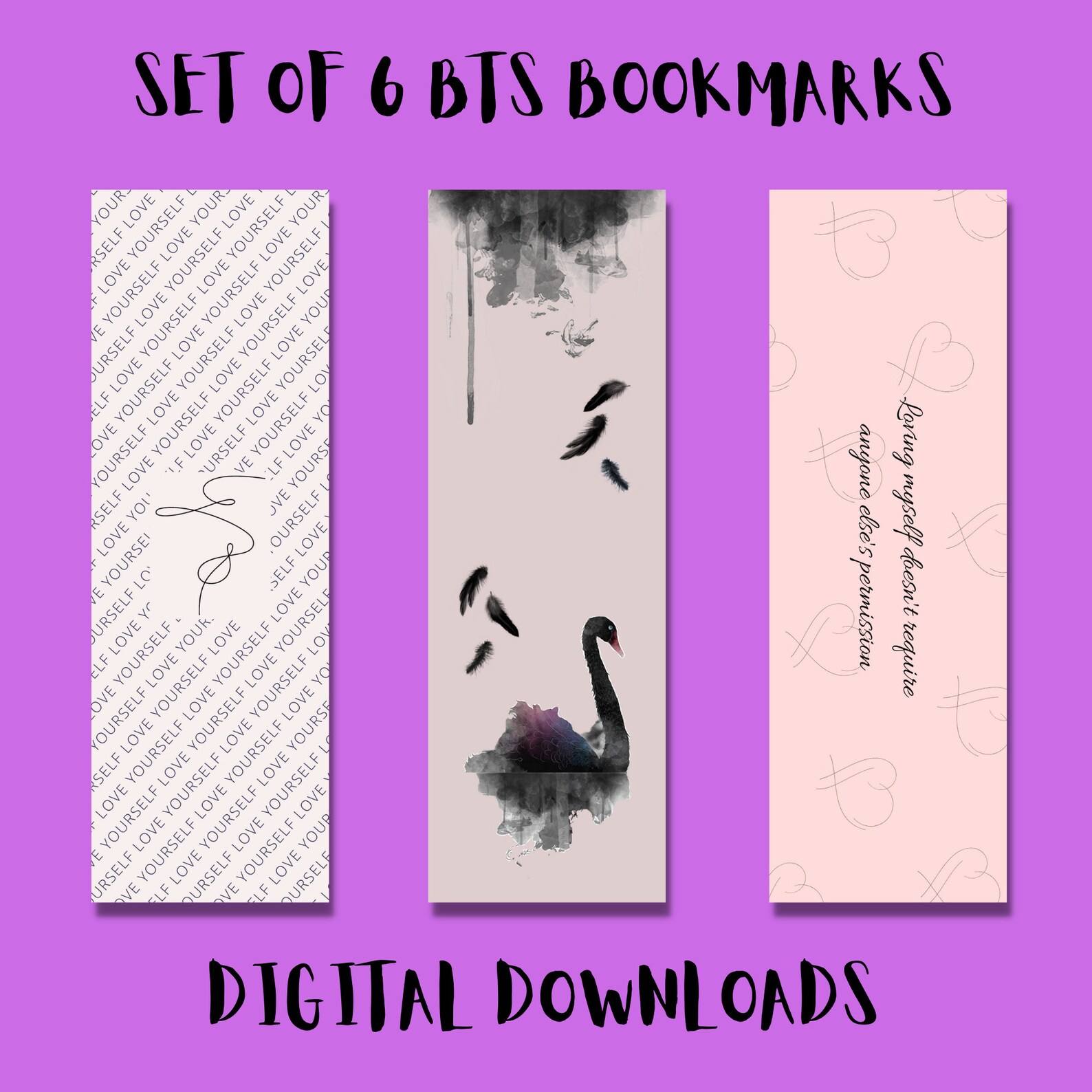 Printable BTS Inspired Bookmarks, Set of 6, Digital Bookmarks to ...