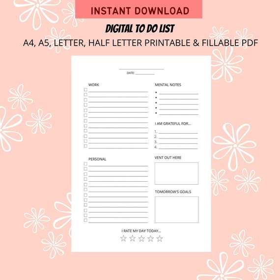 Simple Digital to Do List Minimal Design Checklist Printable - Etsy