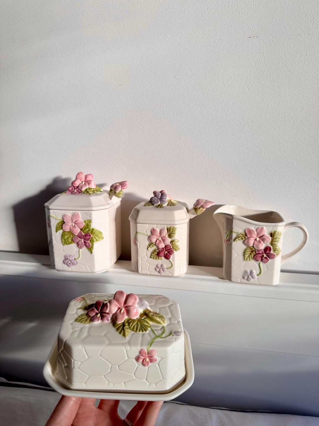 Beautiful Vintage Coquette Ceramic Kitchen Set 4pc Floral Pink and ...