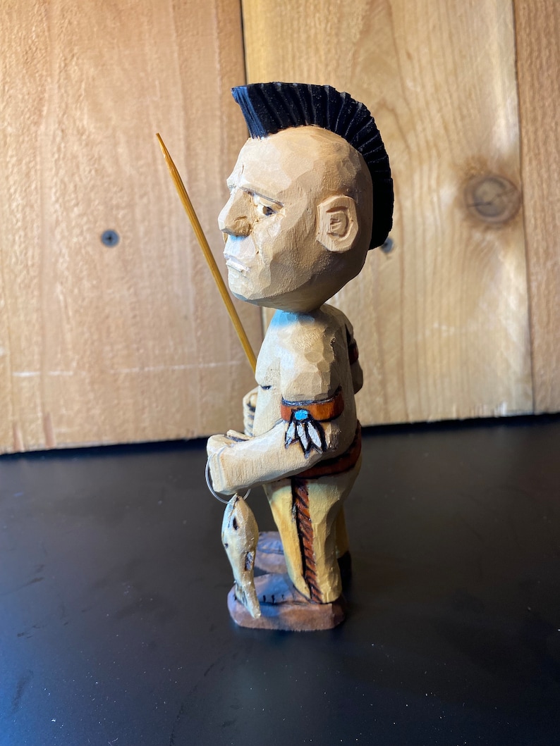 Native American Indian Fishing Wood Carving Hand Carved Home Decor ...
