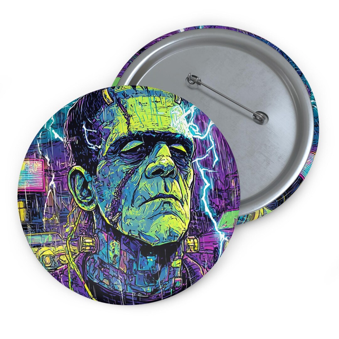 Frankenstein Pin Button | Gothic Horror Badge | Neon Monster Accessory ...