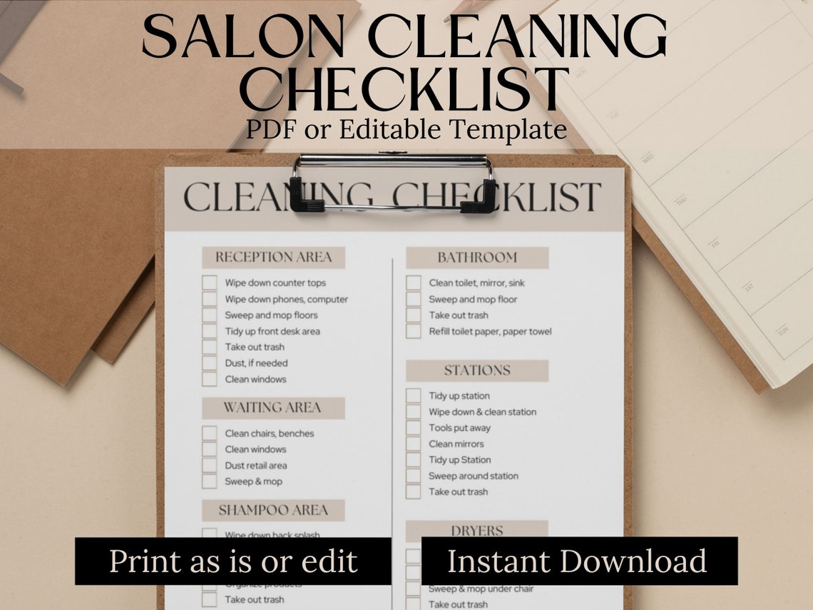 Salon Cleaning List, Cleaning Checklist, Cleaning Checklist for Salon ...
