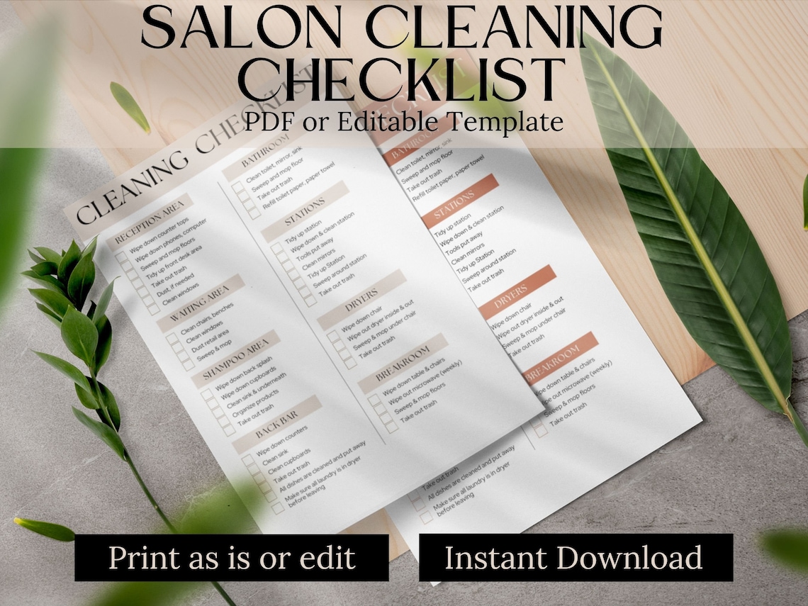 Salon Cleaning List, Cleaning Checklist, Cleaning Checklist for Salon ...