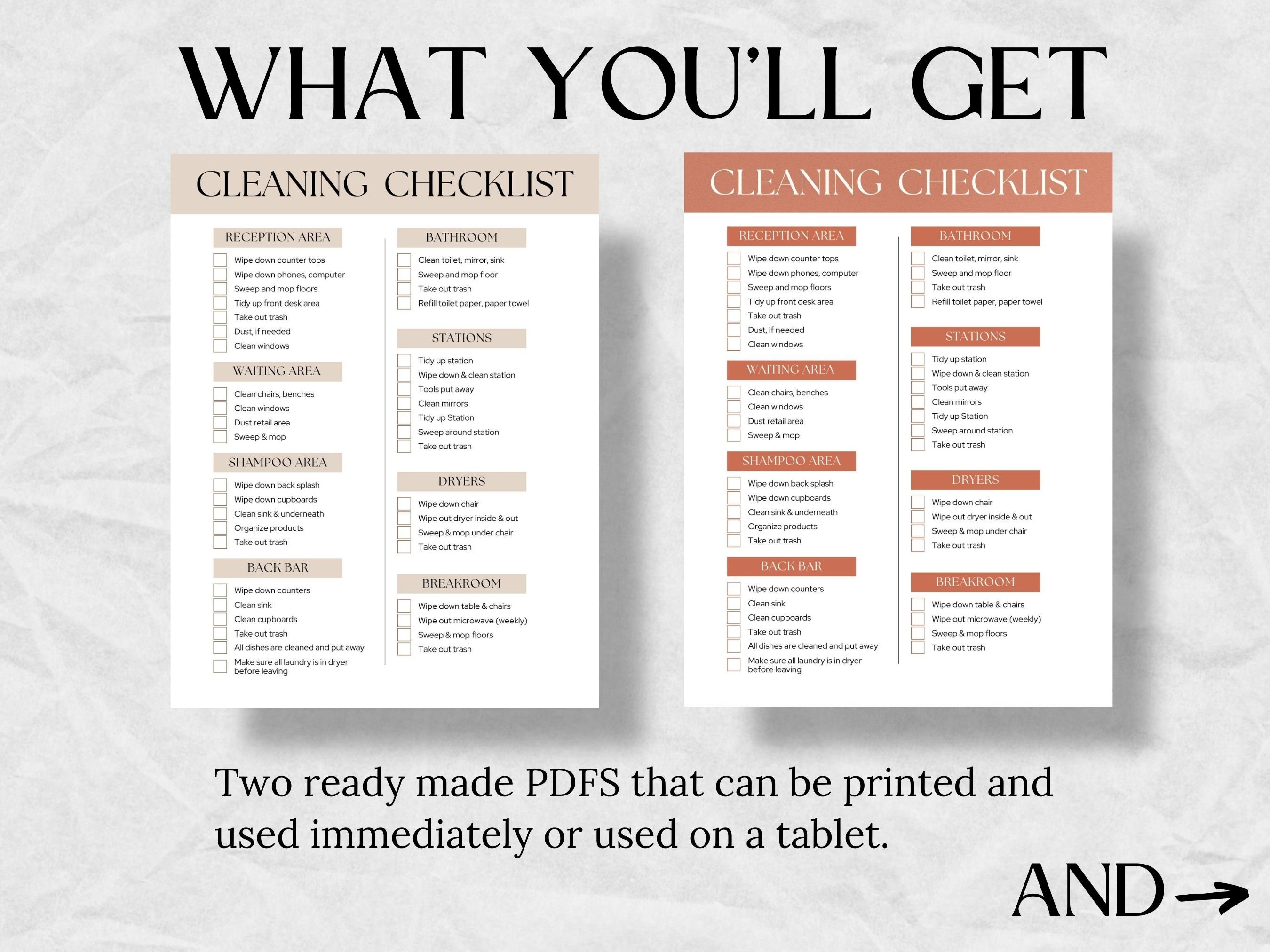 Salon Cleaning List, Cleaning Checklist, Cleaning Checklist for Salon ...