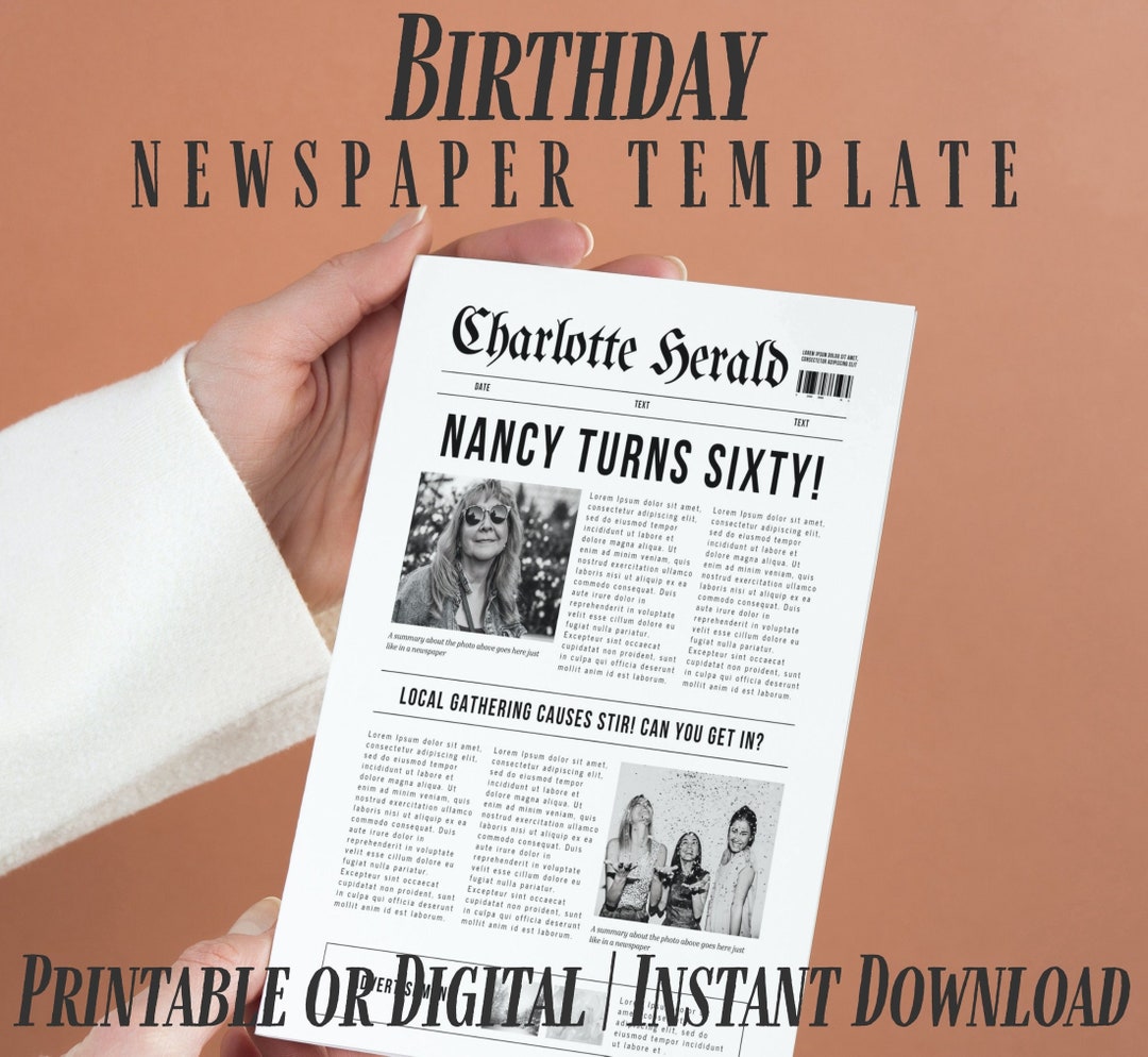 Instant Download Newspaper Template Newspaper Birthday Printable ...
