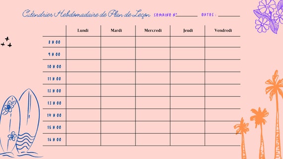 Calendrier Hebdomadaire _weekly Planner _printable Digital PDF | Etsy
