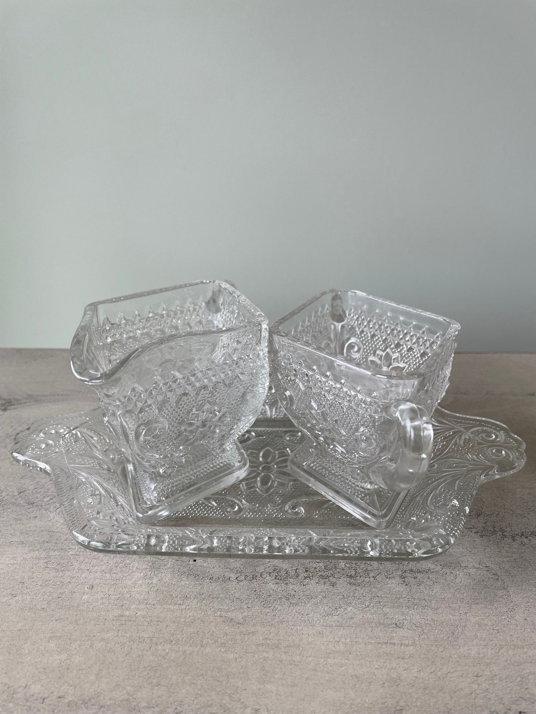 Creamer & Sugar Tray in Sandwich Pattern by Indiana Glass Company - Etsy