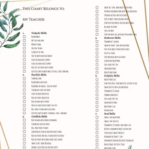Swim Lesson Skills Chart Fillable Template Private or Public Swimming ...