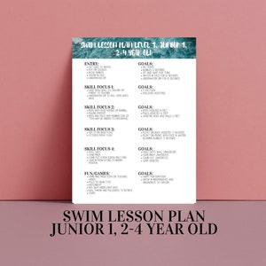 Swim Lesson Plan Minimalist 2-4 Year Old Beginner Junior Level Digital ...