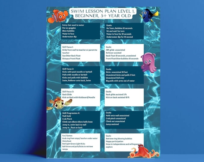 Swim Lesson Plan Beginner Level 1 Swimming 5 and up Water Safety ...