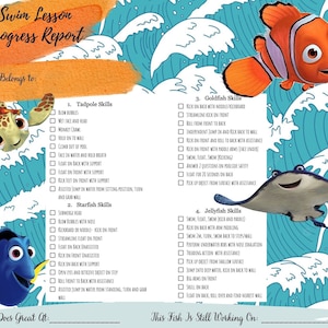 Swim Lesson Progress Report Card Certificate Checklist PDF Digital ...