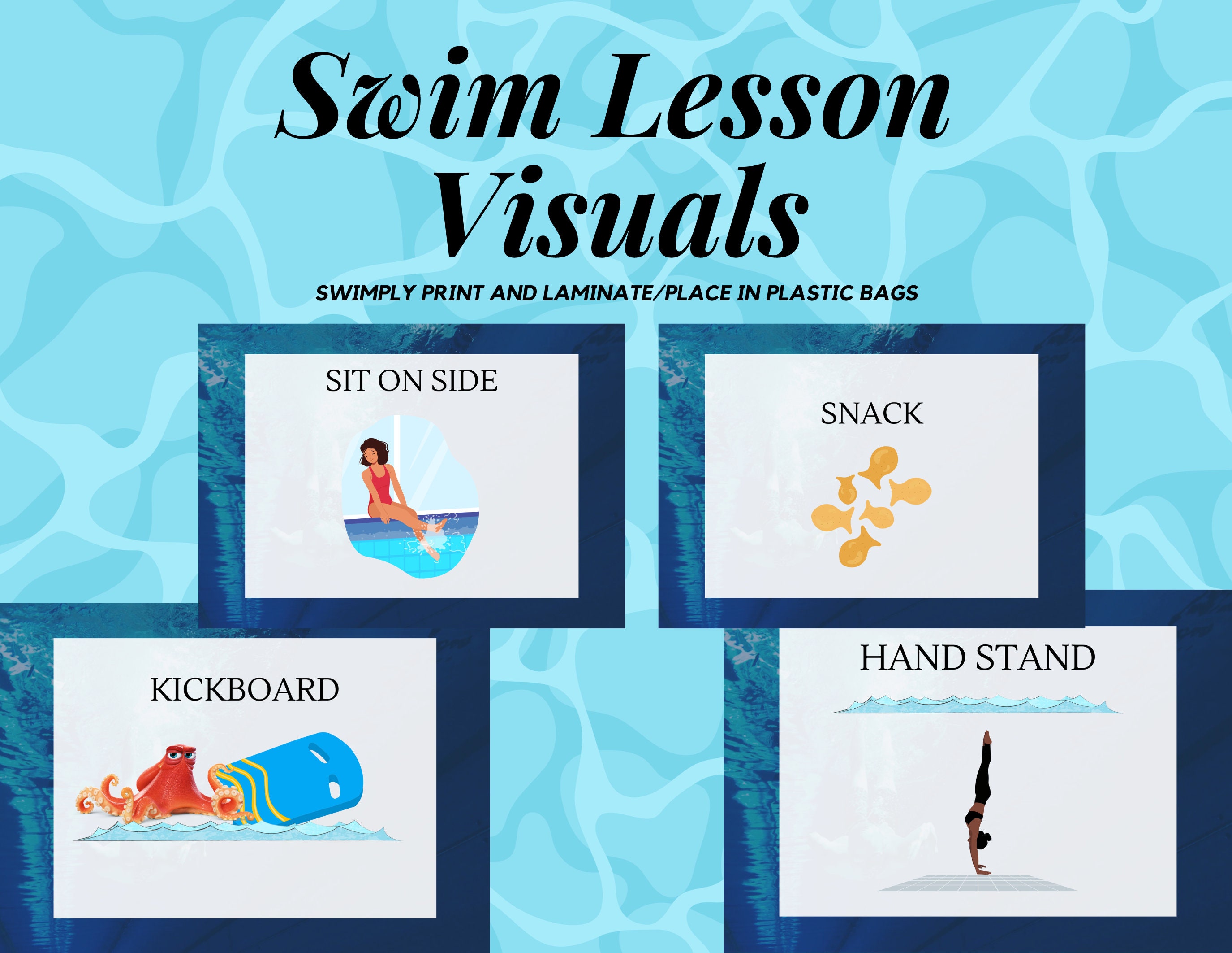 Swim Lesson Visual Cards for Autism, Non-verbal Learners (printable PDF ...