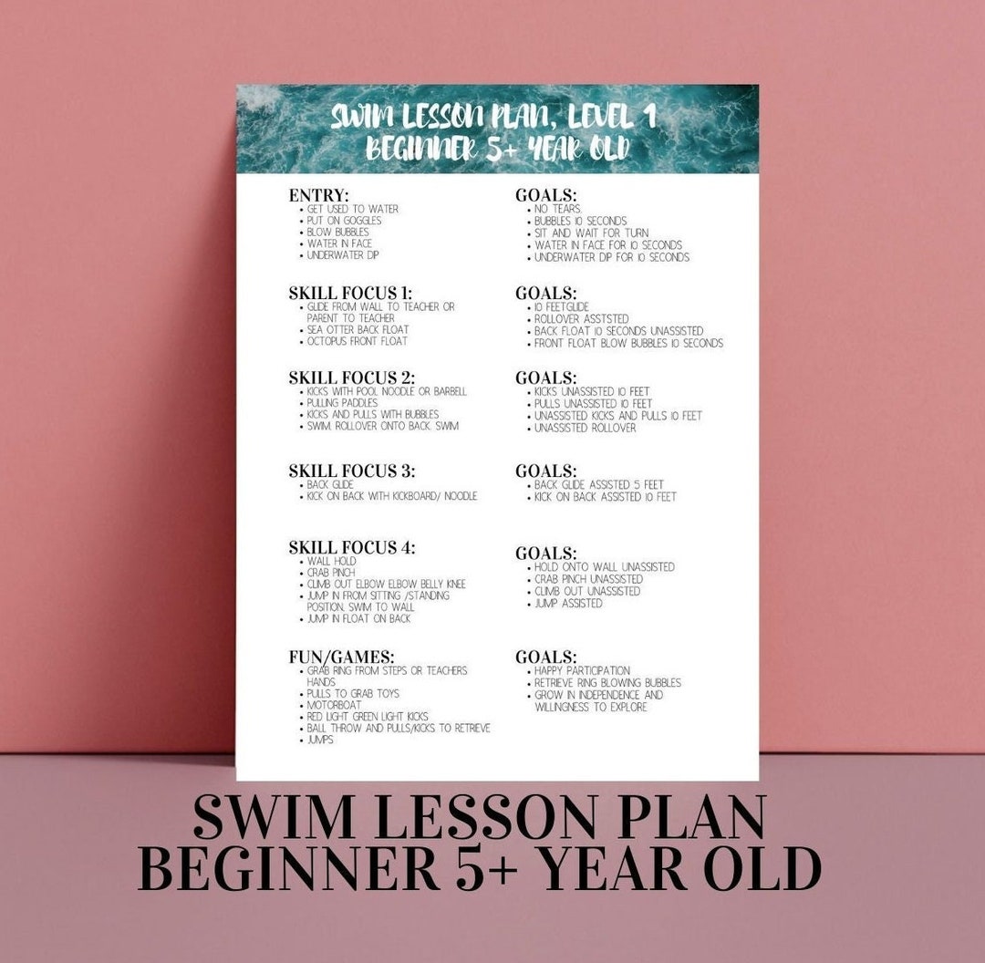 Swim Lesson Checklist DIGITAL Lesson Plan Beginner Level 1 Swimming 5 ...