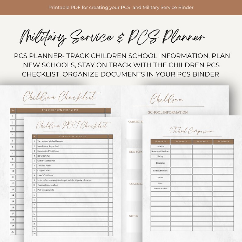 Printable PDF PCS Binder Deployment Planner Military Move Checklist ...