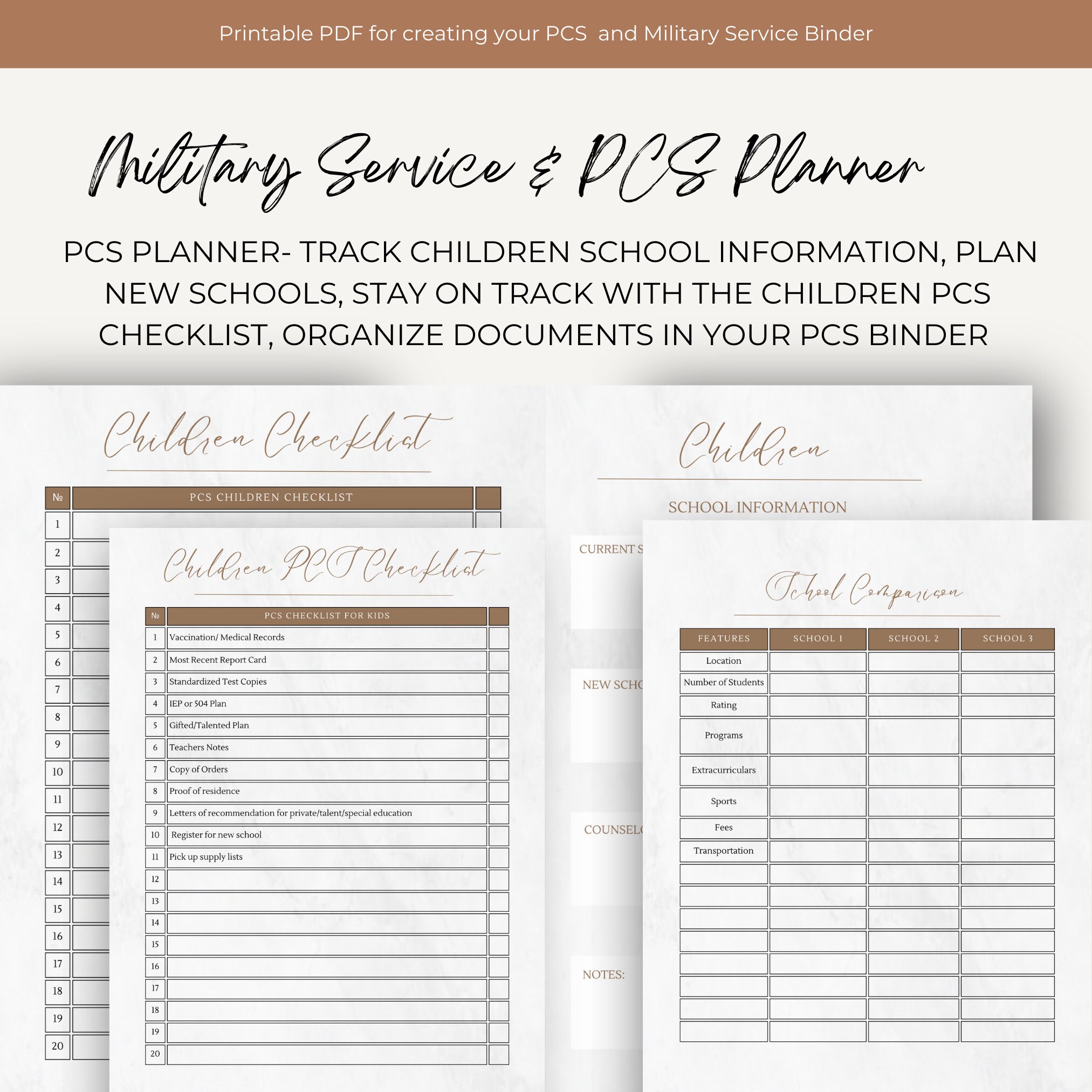 Printable PDF PCS Binder Deployment Planner Military Move Checklist ...