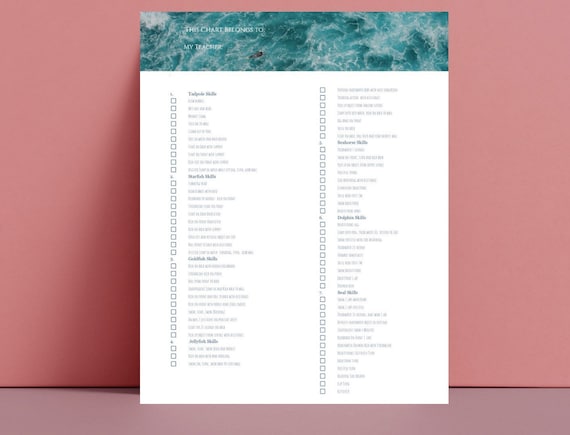 Swim Lesson Skills Chart Complete Sunsational Swim Lessons - Etsy