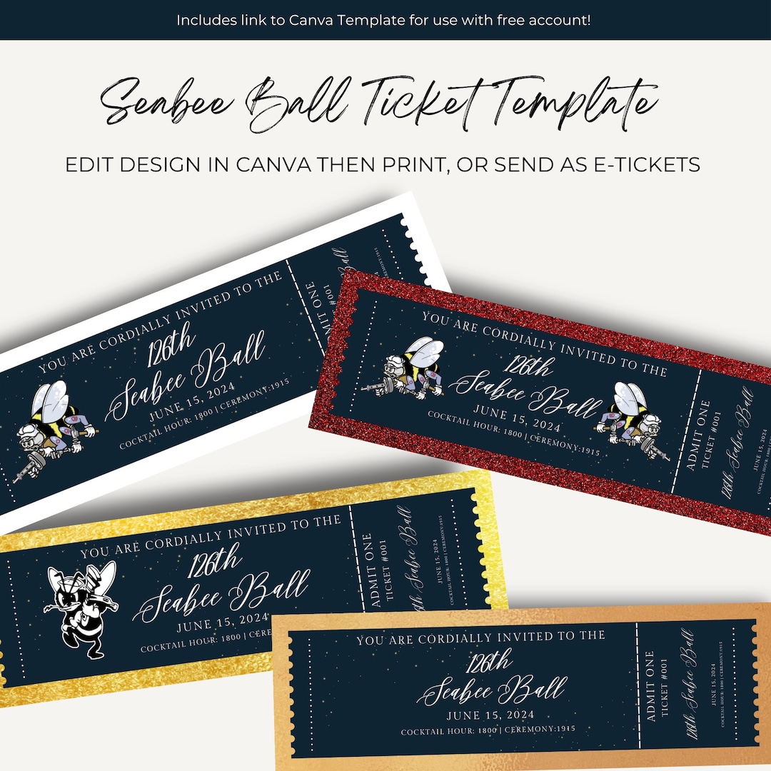 Seabee Ball Ticket Template Navy Ball Mil Ball Seabees Editable - Etsy