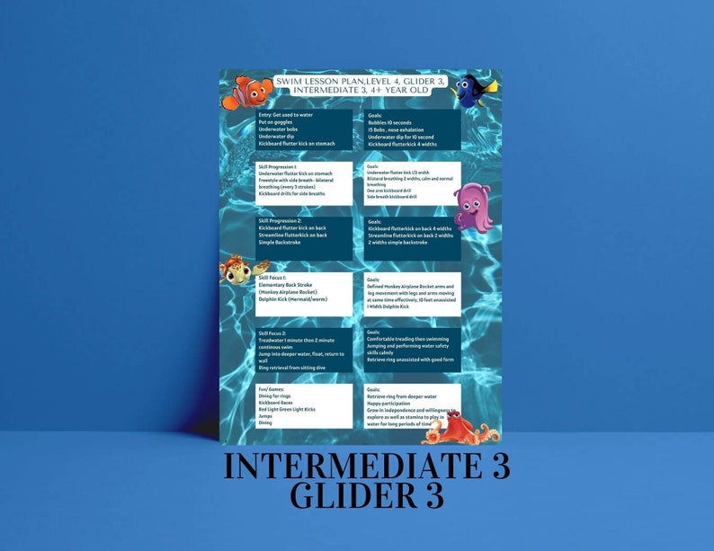 Swimming Lesson Plan Intermediate 3 Glider 3 Level 4 Swimmer Instructor ...