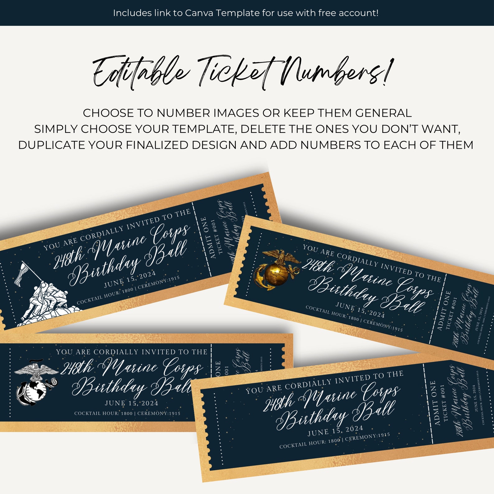 Marine Corps Ball Military Ball Ticket Template MC Birthday Ball ...