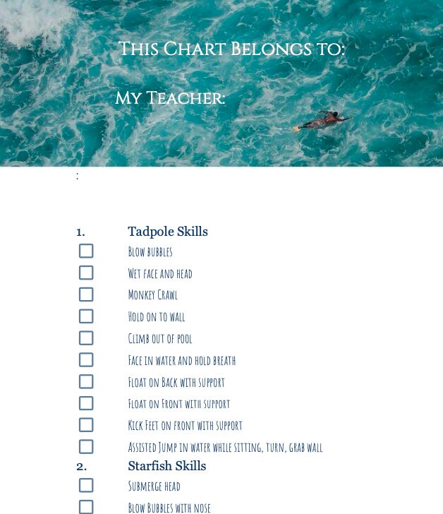 Swim Lesson Skills Chart Complete Sunsational Swim Lessons Swimming ...