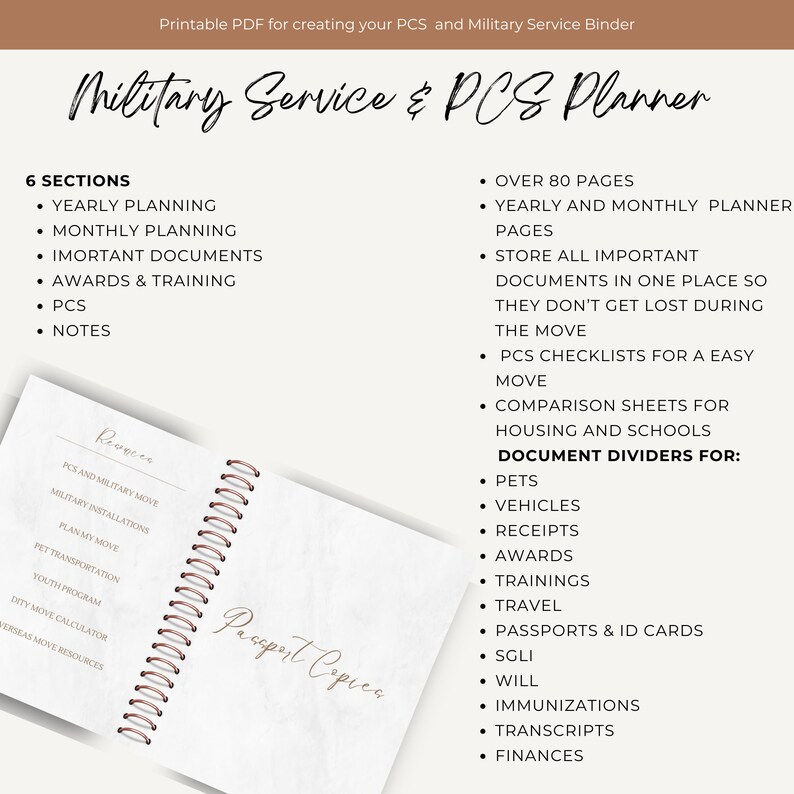 Printable PDF PCS Binder Deployment Planner Military Move Checklist ...