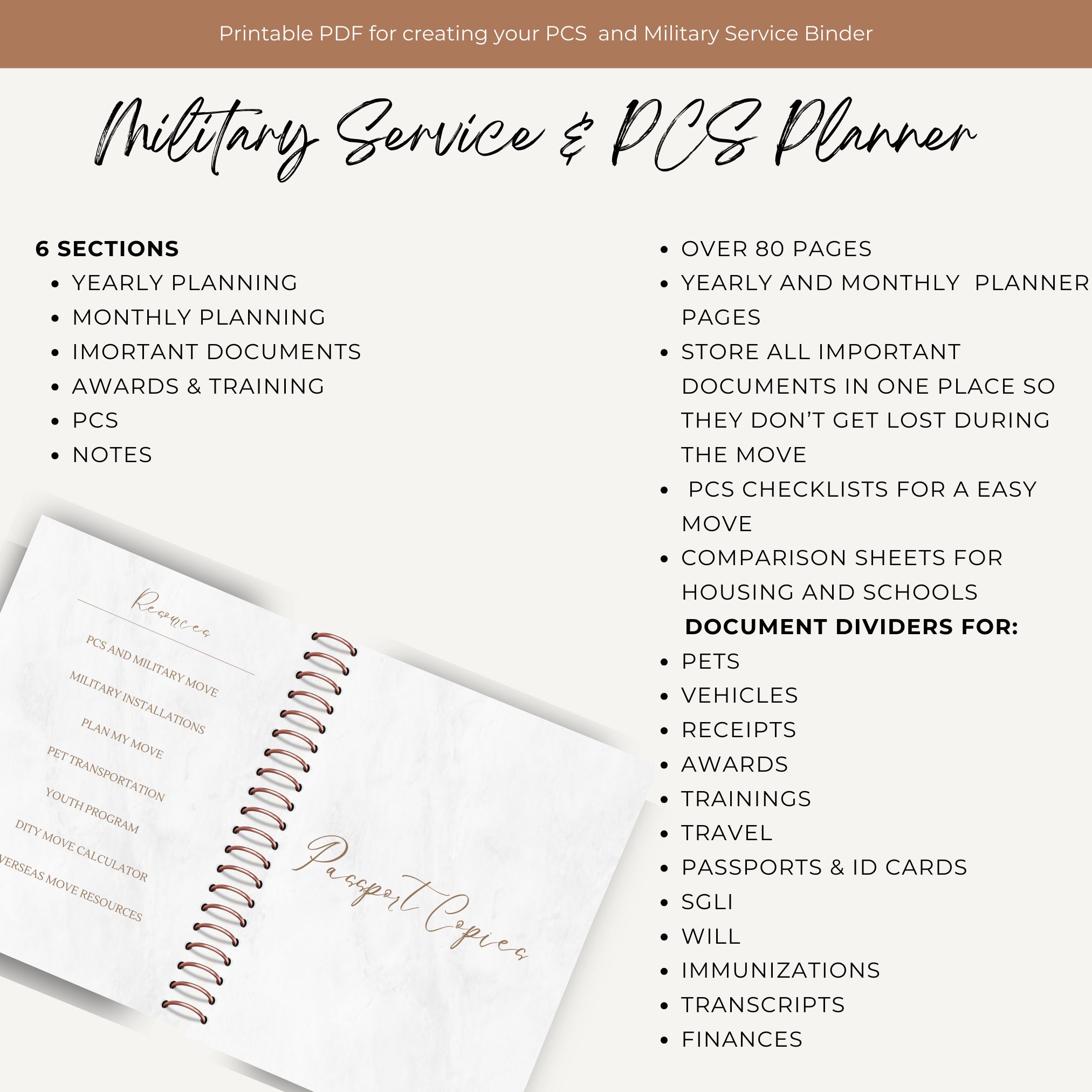 Printable PDF PCS Binder Deployment Planner Military Move Checklist ...