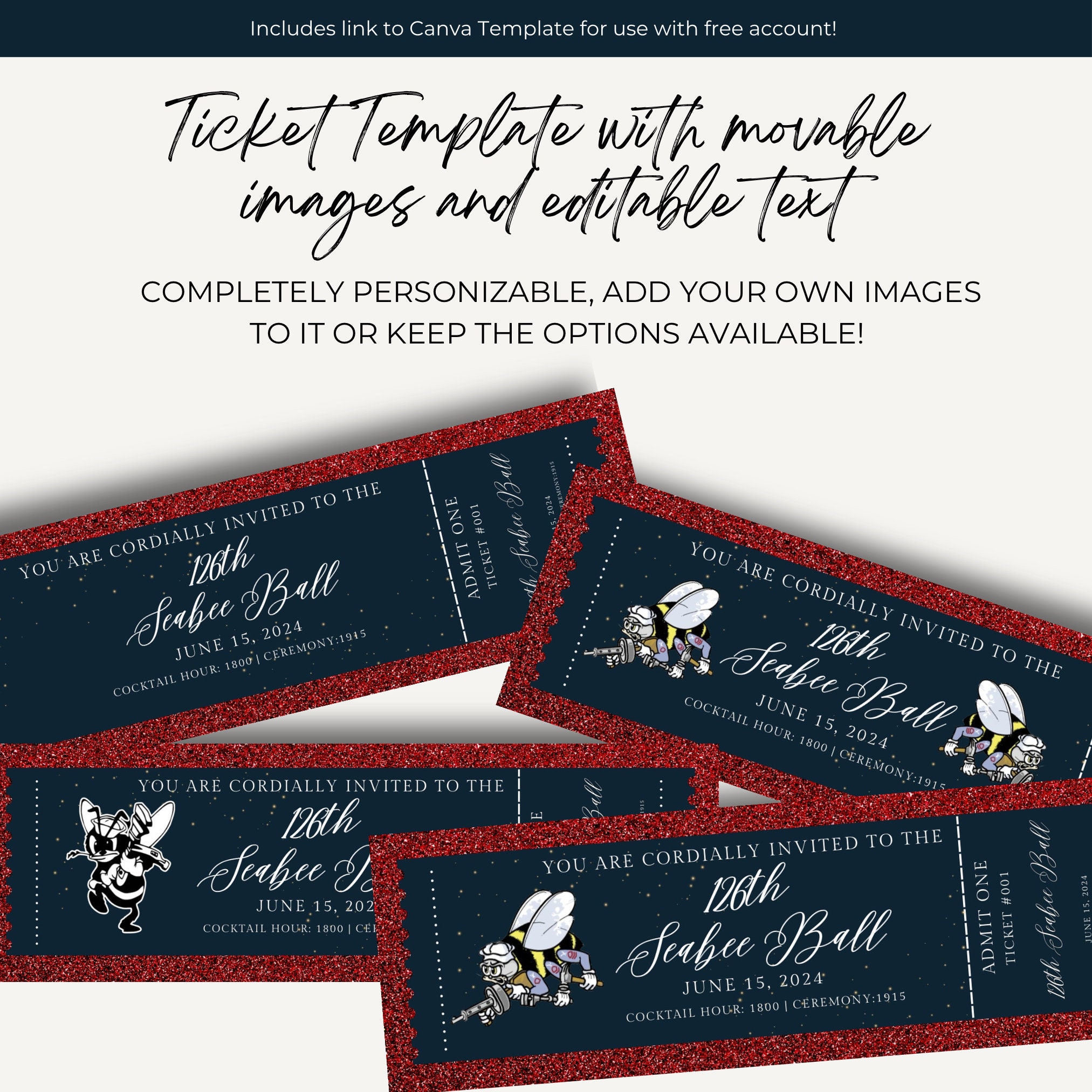 Seabee Ball Ticket Template Navy Ball Mil Ball Seabees Editable - Etsy