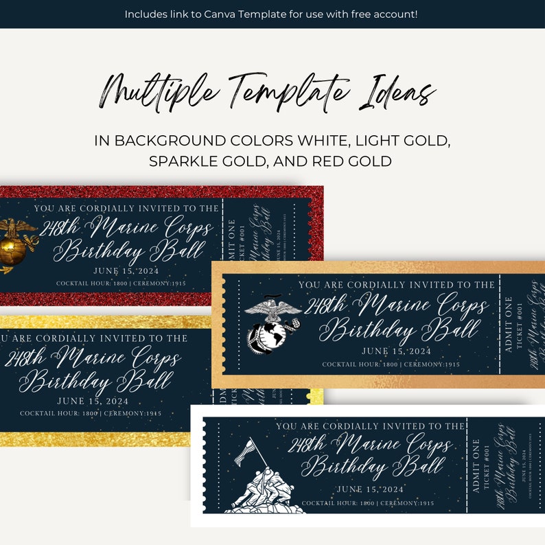 Marine Corps Ball Military Ball Ticket Template MC Birthday Ball ...