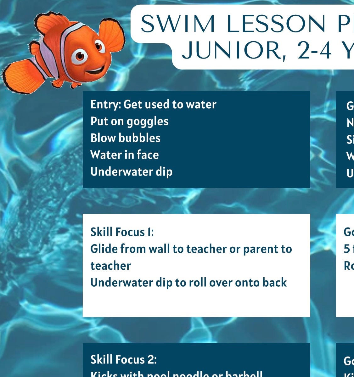 Junior 1 Swim Lesson Plan 2 to 4 Year Old Toddler Preschoolers Beginner ...