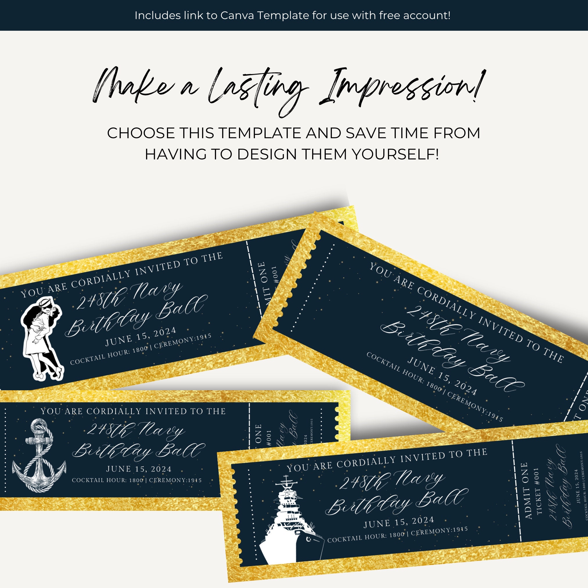 Navy Ball Ticket Template Mil Ball Corpsman HM MA Canva Editable Ball ...