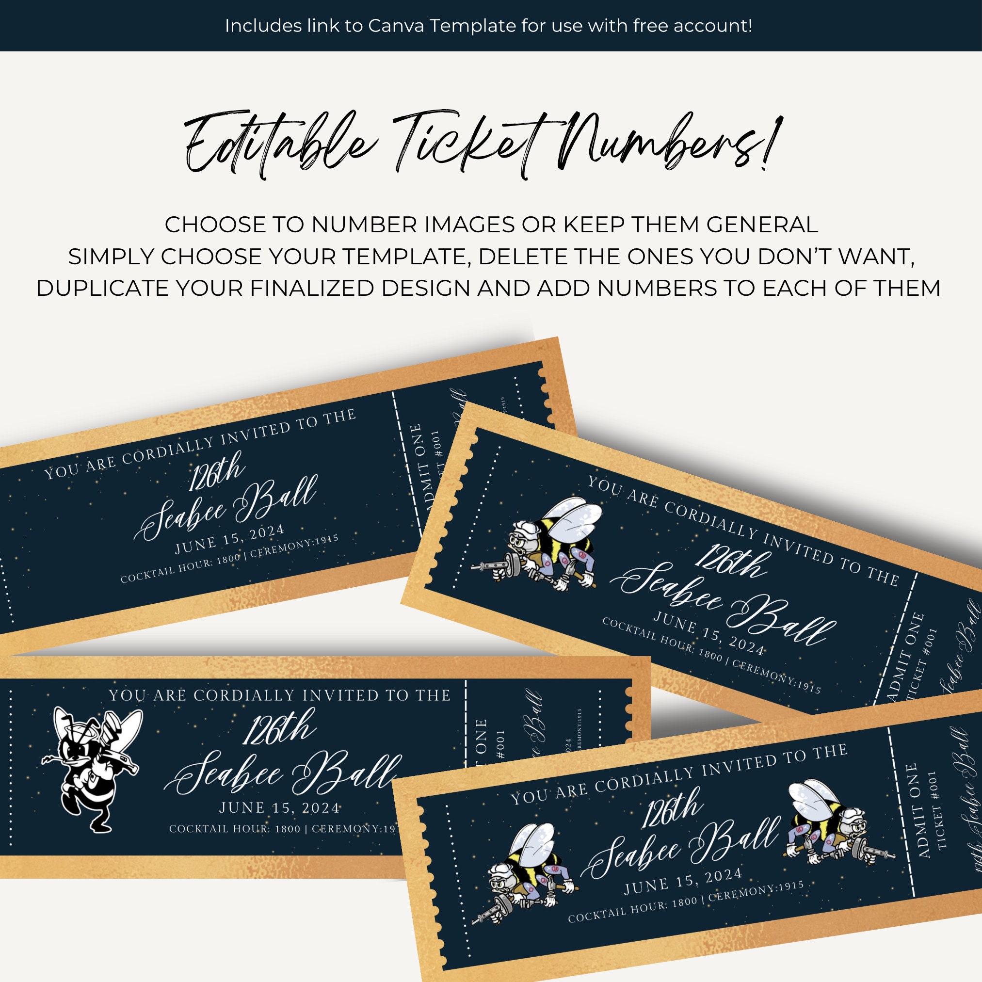 Seabee Ball Ticket Template Navy Ball Mil Ball Seabees Editable - Etsy