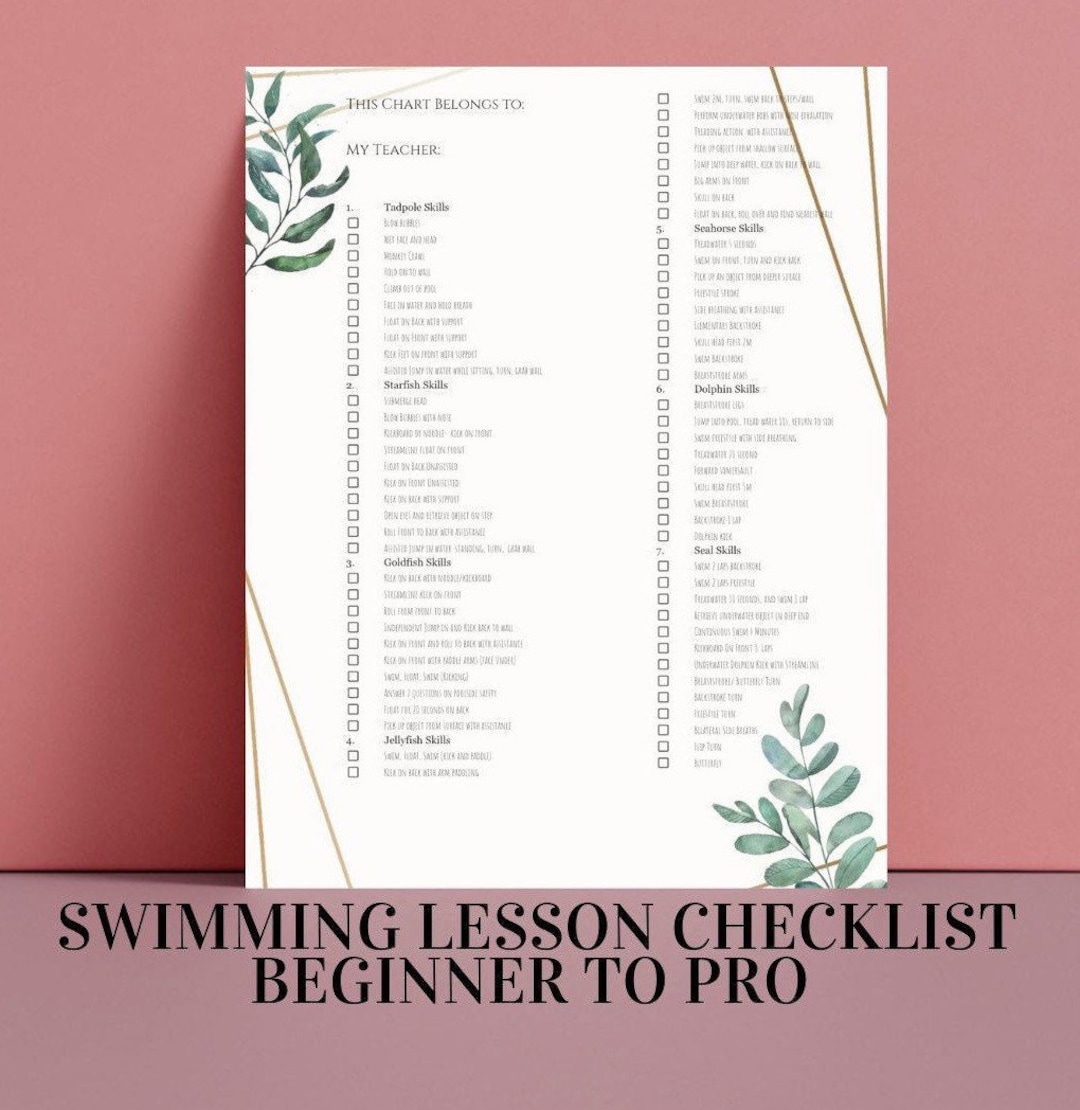 Swim Lesson Skills Chart Fillable Template Private or Public Swimming ...