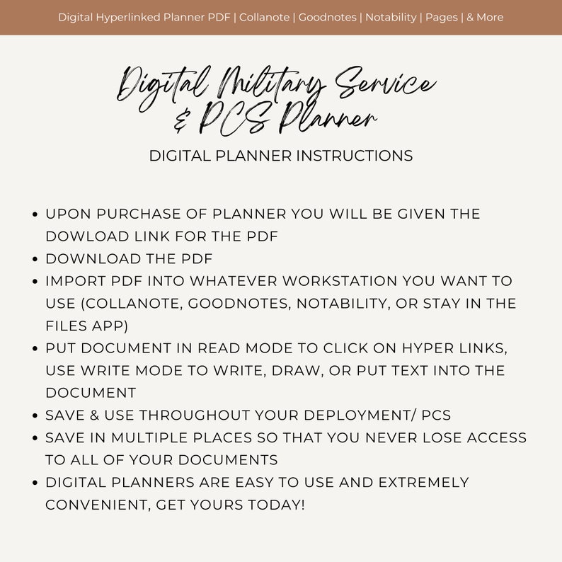 PCS and Deployment Digital Planner Checklist Guide Moving Army Airforce ...