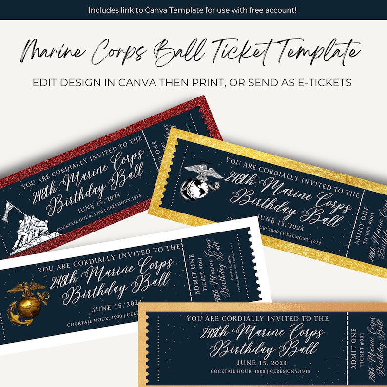 Marine Corps Ball Military Ball Ticket Template MC Birthday Ball ...