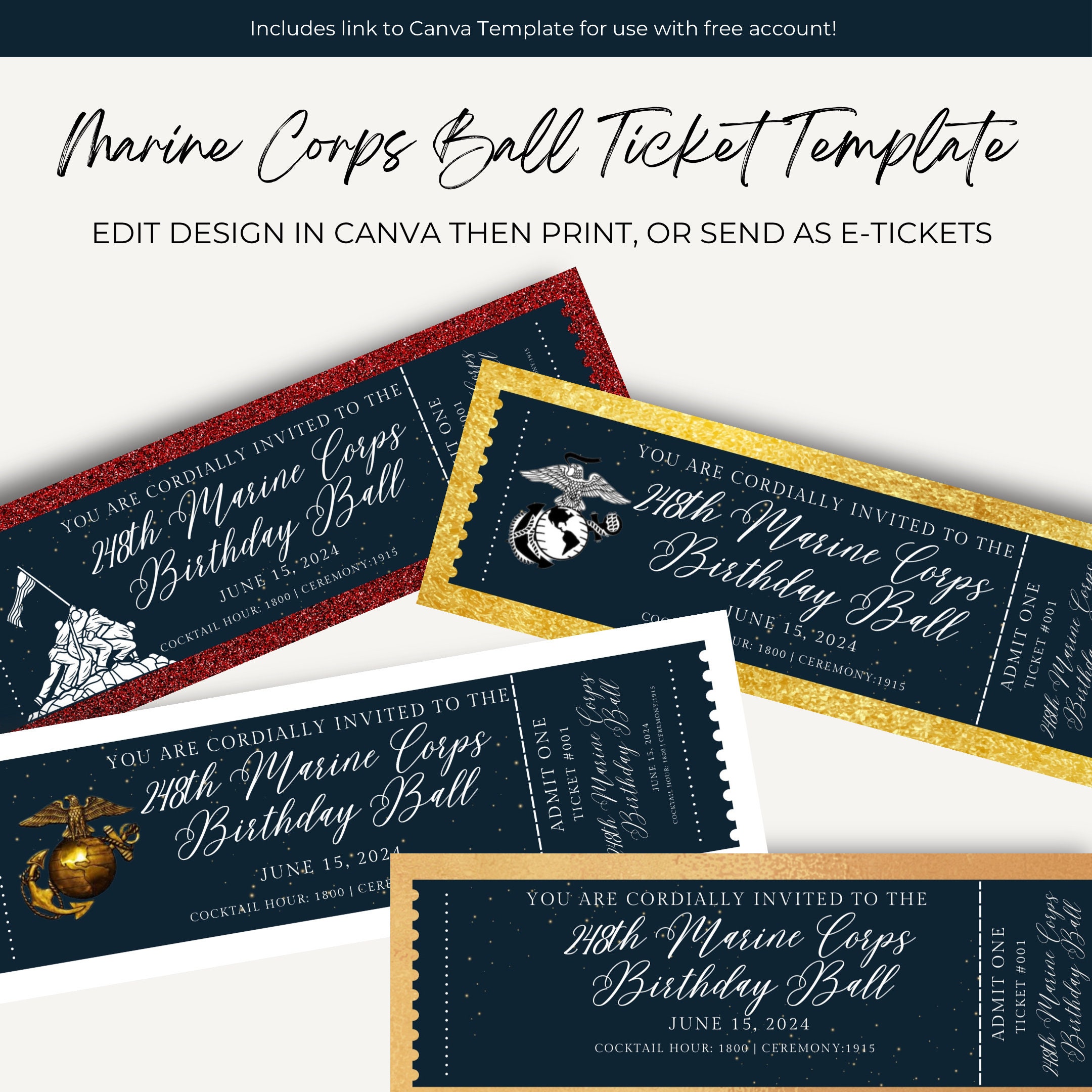 Marine Corps Ball Military Ball Ticket Template MC Birthday Ball ...