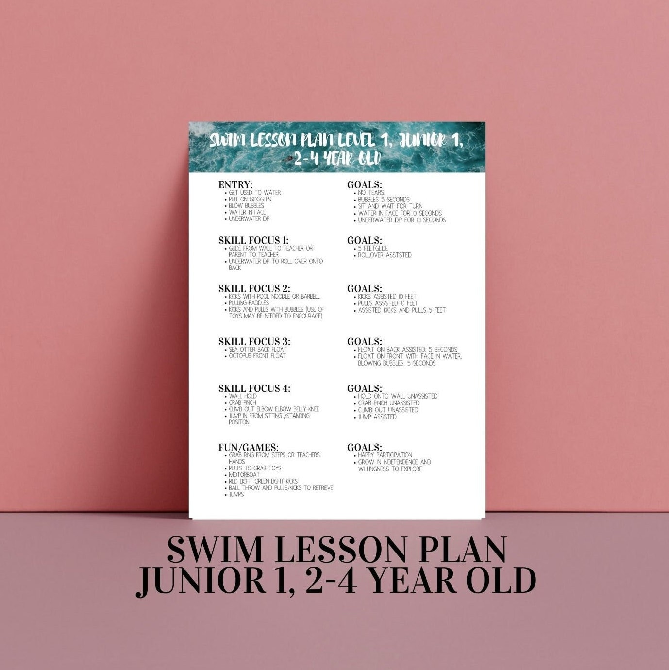 Swim Lesson Plan Minimalist 2-4 Year Old Beginner Junior Level Digital ...