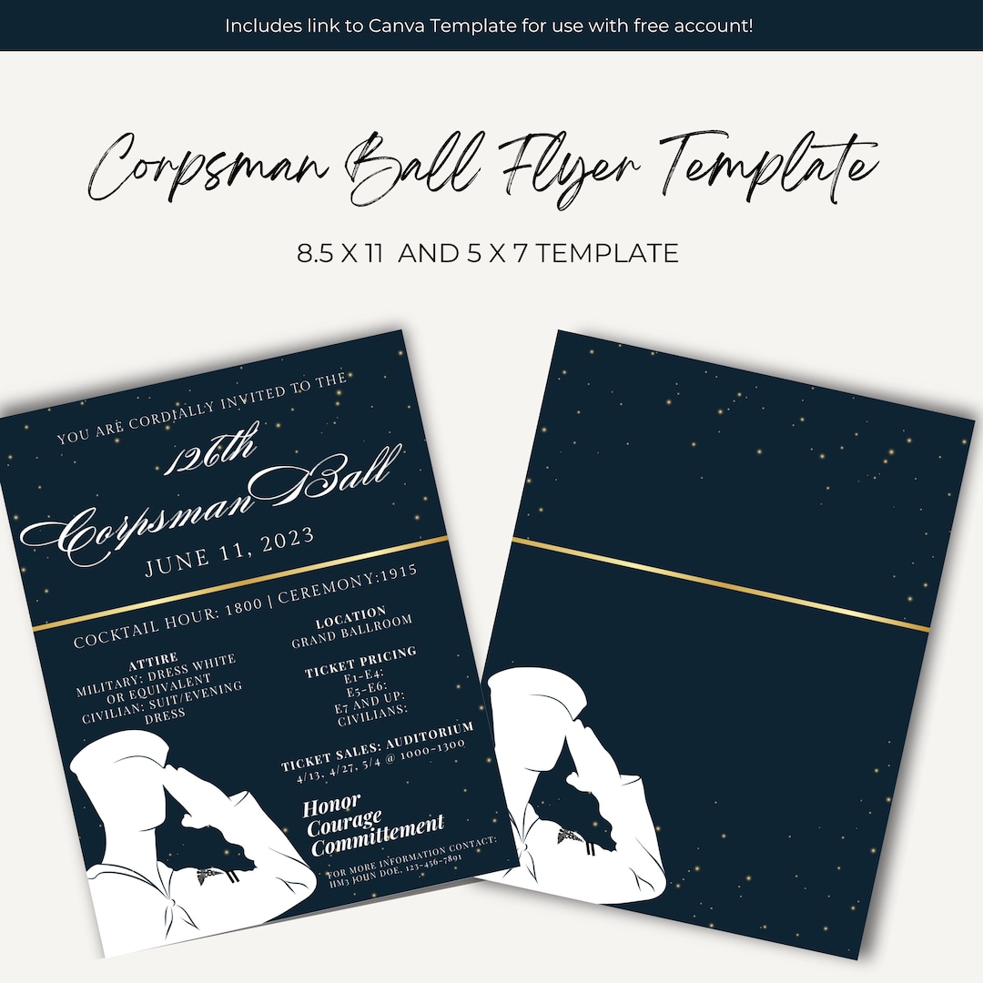 Corpsman Ball Flyer Military Ball Navy Ball Template Design Editable ...
