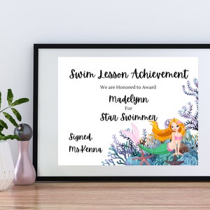 Swimming Certificate Swim Lesson Achievement Progress Editable Document ...