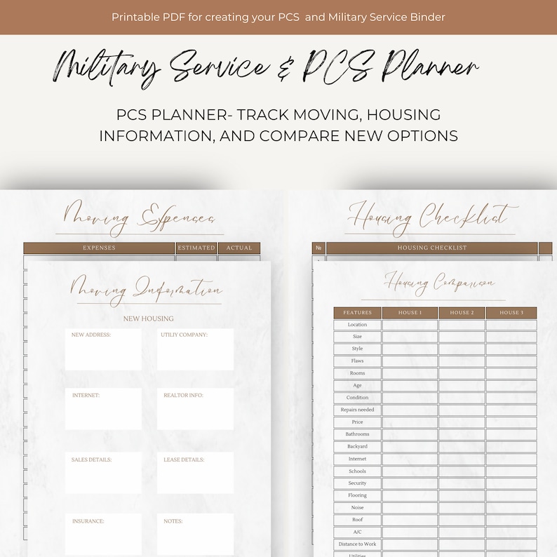 Printable PDF PCS Binder Deployment Planner Military Move Checklist ...