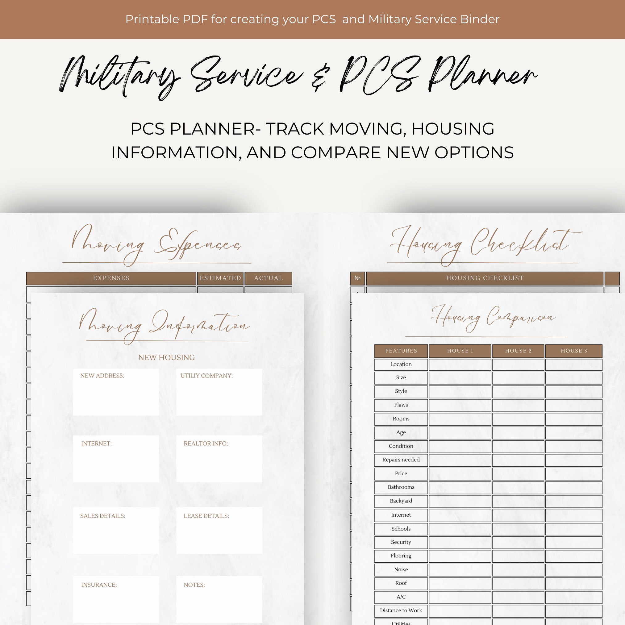 Printable PDF PCS Binder Deployment Planner Military Move Checklist ...