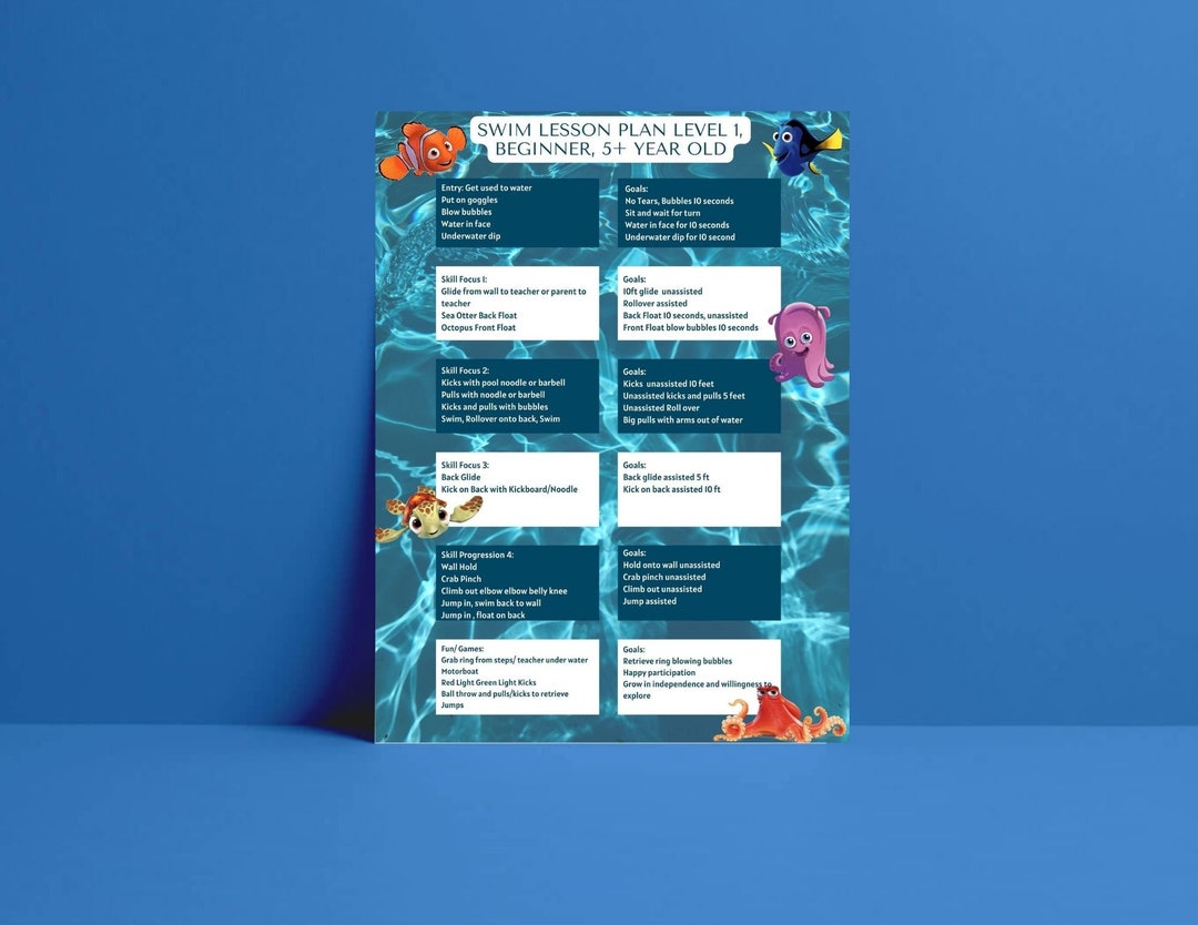Swim Lesson Plan Beginner Level 1 Swimming 5 and up Water Safety ...