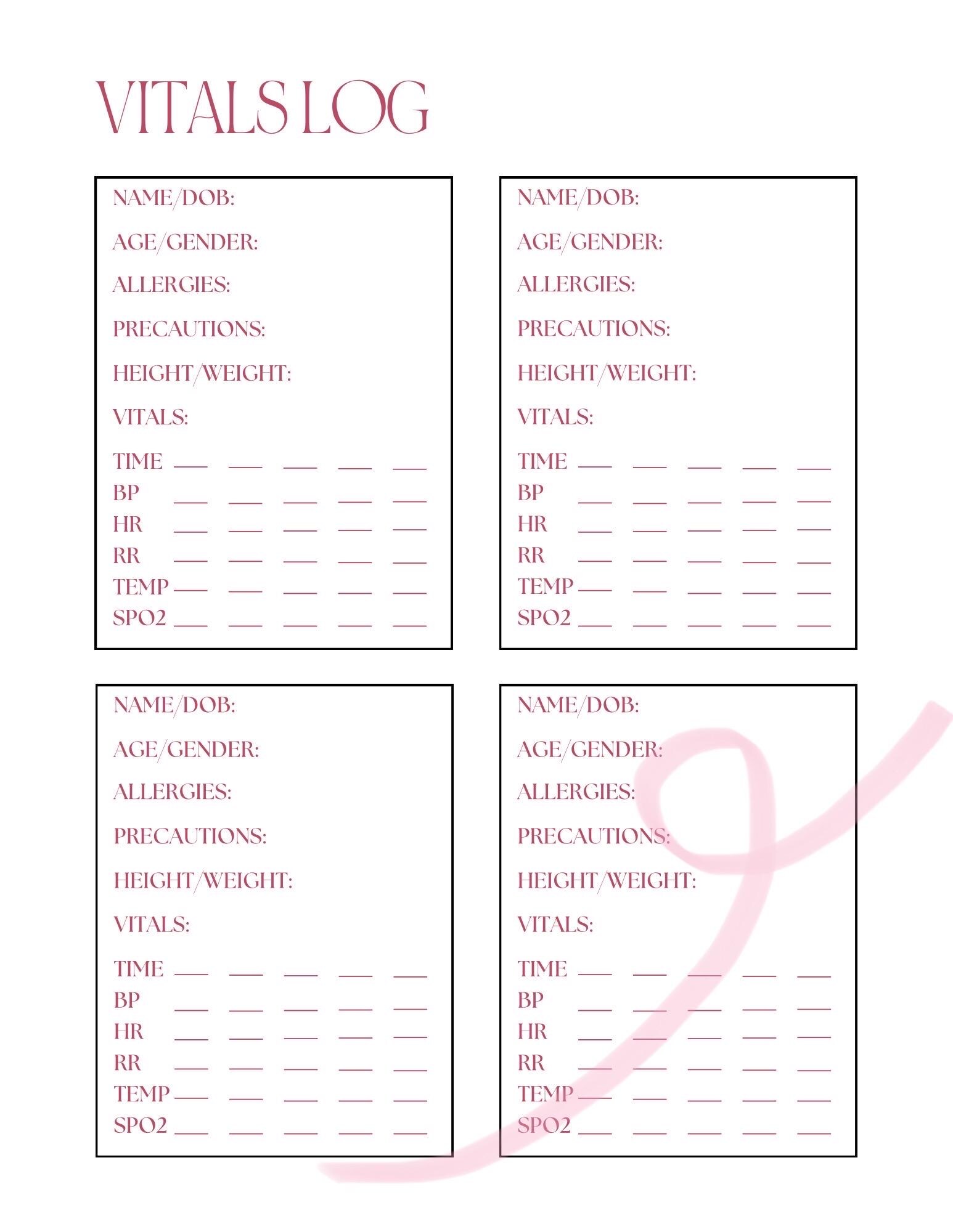 Vitals Log, Nurse Shift Organizer, CNA Shift Organizer, Shift Planning ...