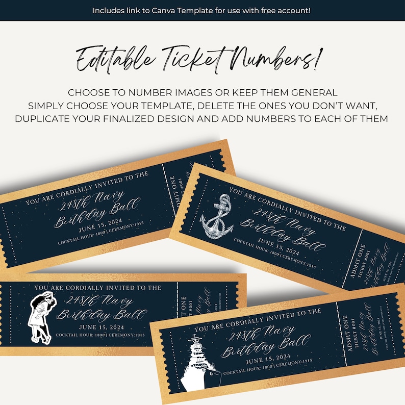Navy Ball Ticket Template Mil Ball Corpsman HM MA Canva Editable Ball ...