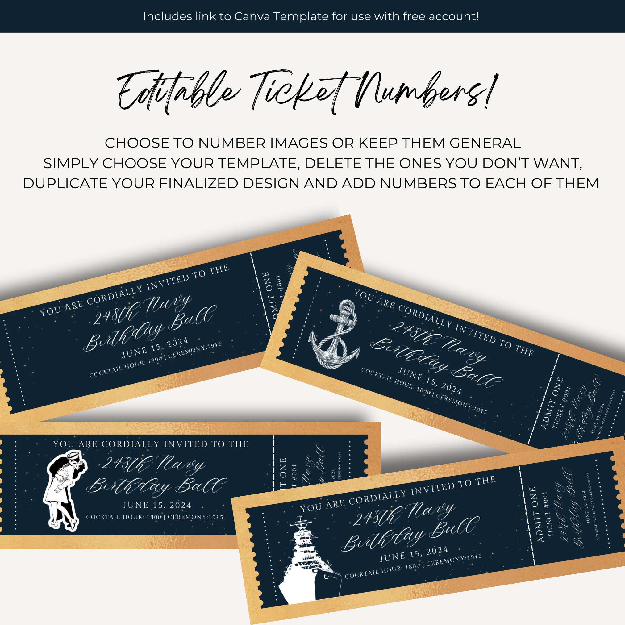 Navy Ball Ticket Template Mil Ball Corpsman HM MA Canva Editable Ball ...