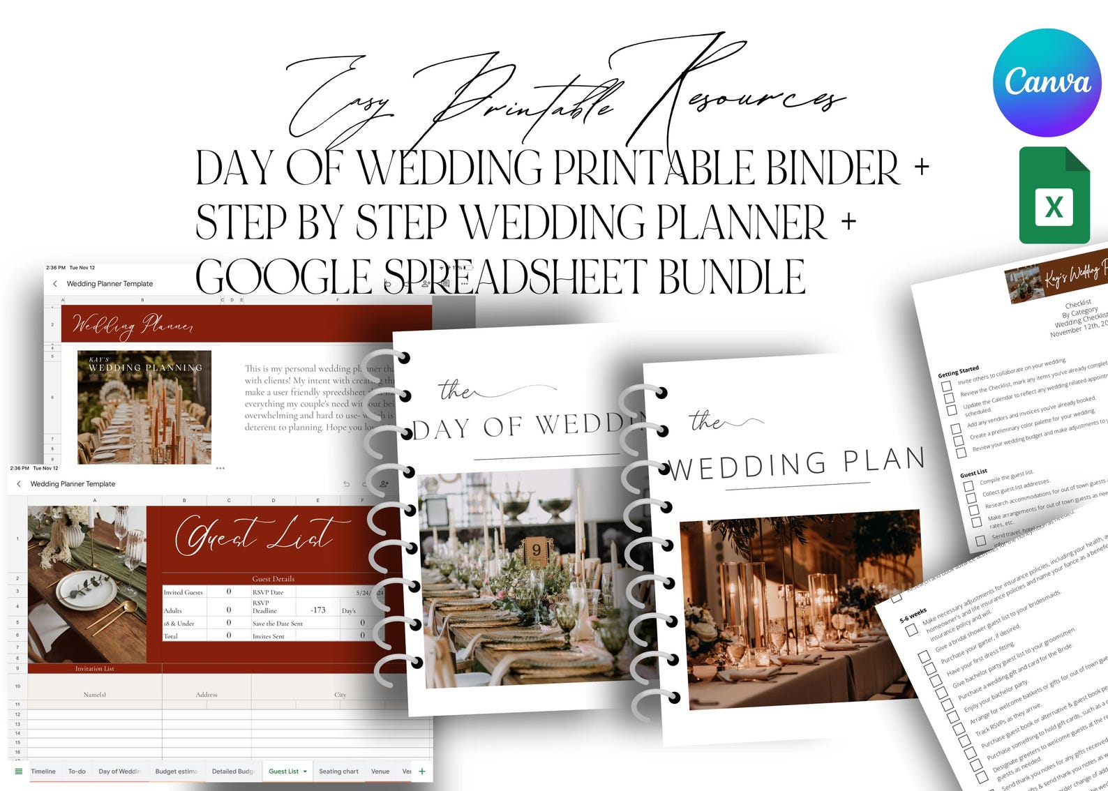 Day of Wedding Binder, Step by Step Wedding Plan, Budget Spreadsheet ...