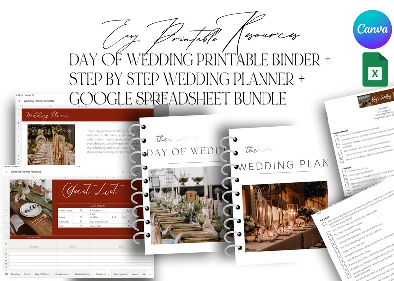 Day of Wedding Binder, Step by Step Wedding Plan, Budget Spreadsheet ...