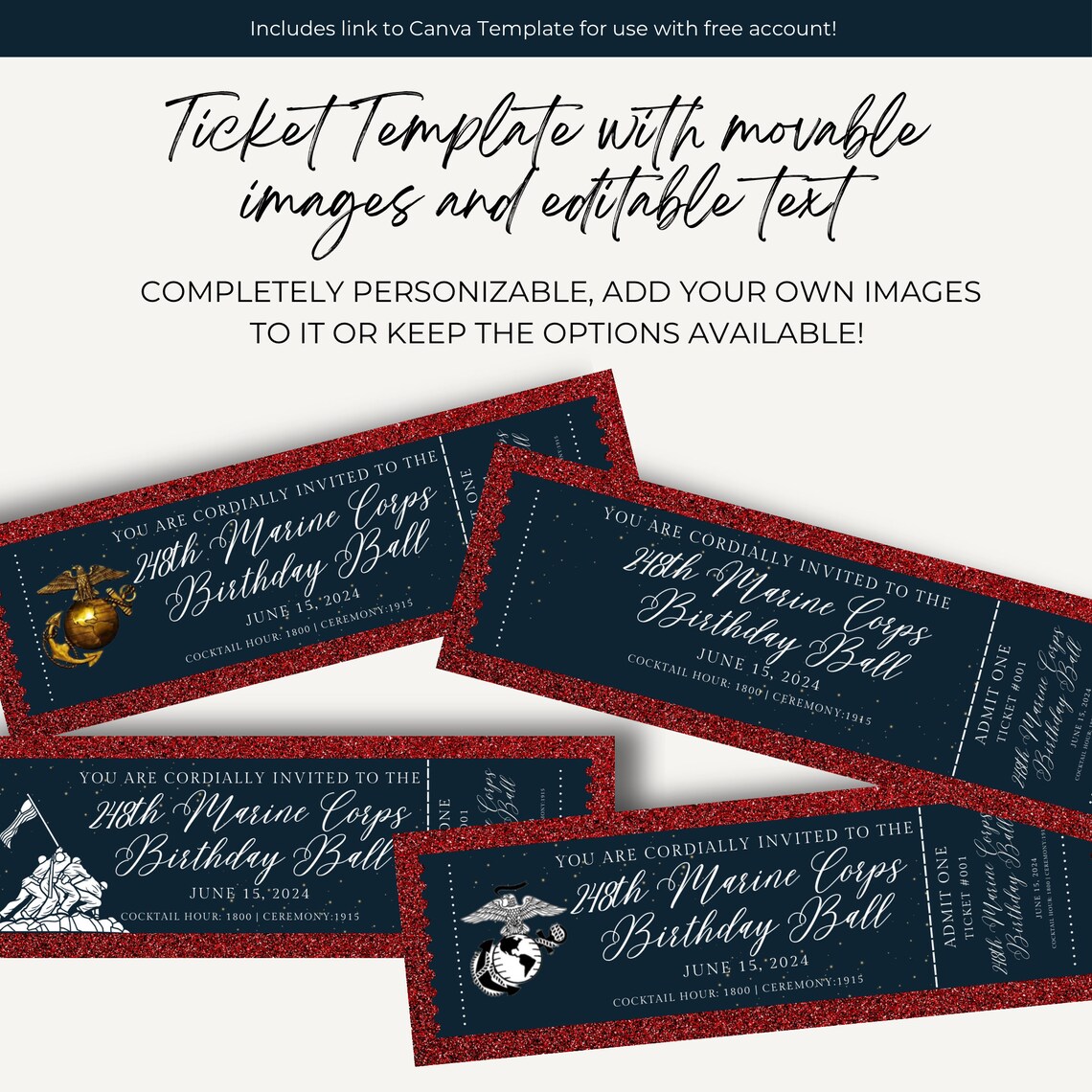 Marine Corps Ball Military Ball Ticket Template MC Birthday Ball ...